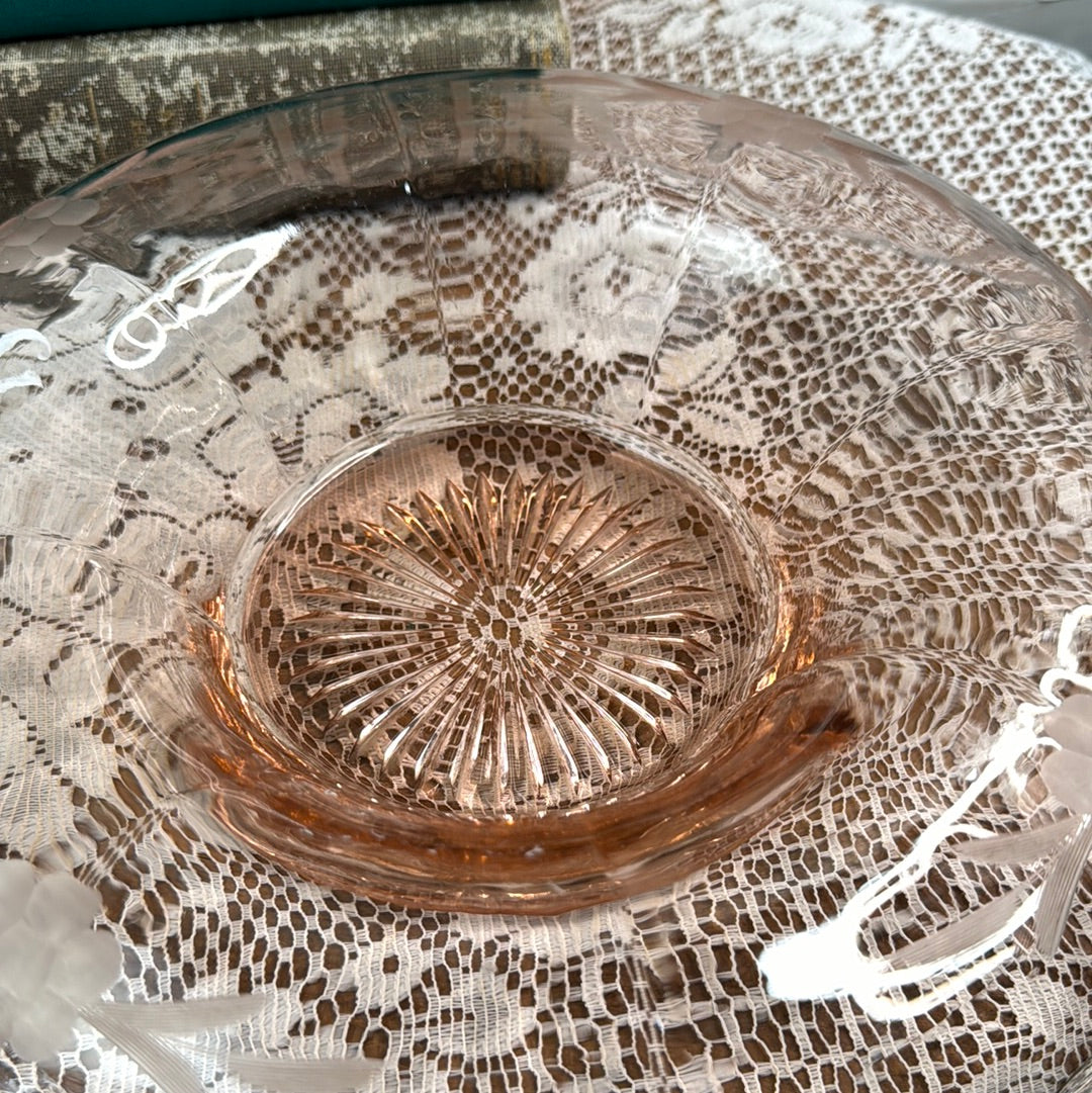 ANTIQUE PINK ETCHED GLASS ROLLED EDGE BOWL – Faux Your Eyes Only Boutique