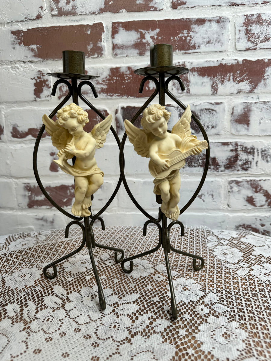 PAIR OF CHERUB VINTAGE CANDLESTICK HOLDERS – Faux Your Eyes Only Boutique
